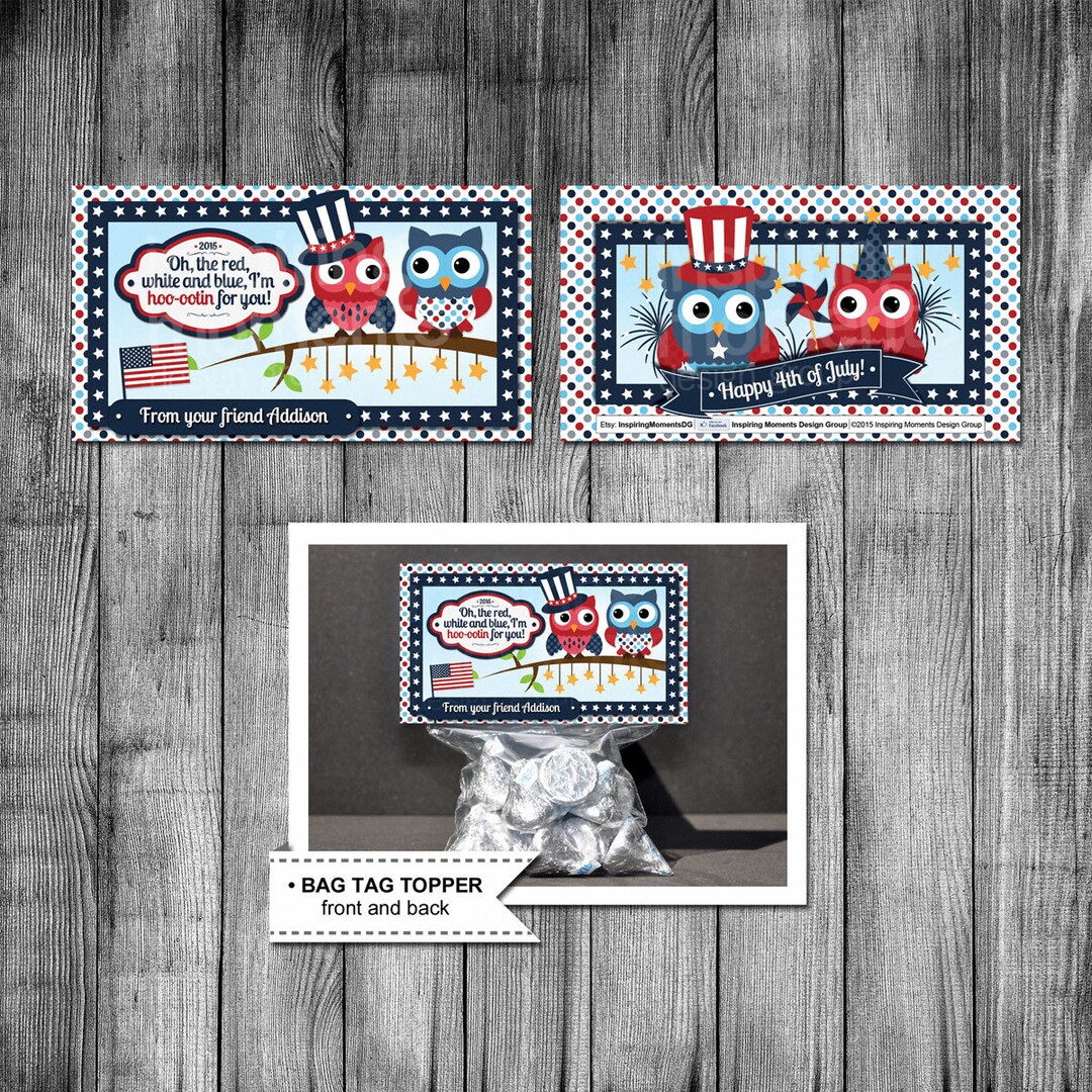 Personalized 4th of July Bag Tag Topper Owl Treat Bag - Etsy
