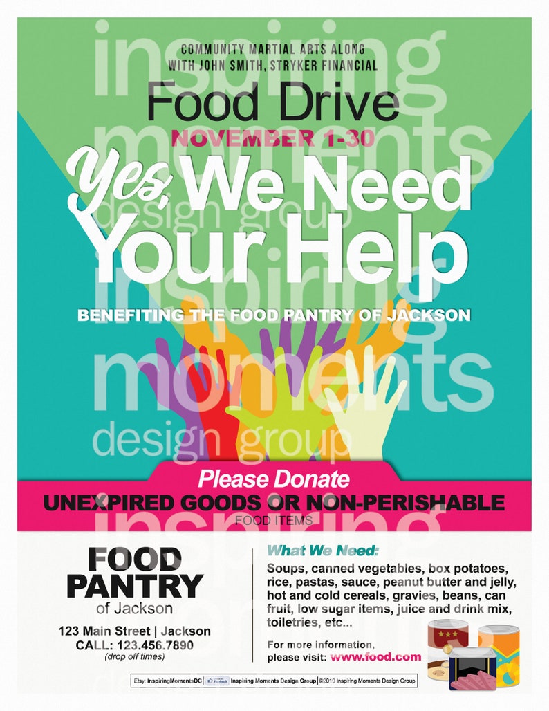 Food Donation Event Flyer Printable Food Drive Food Bank | Etsy
