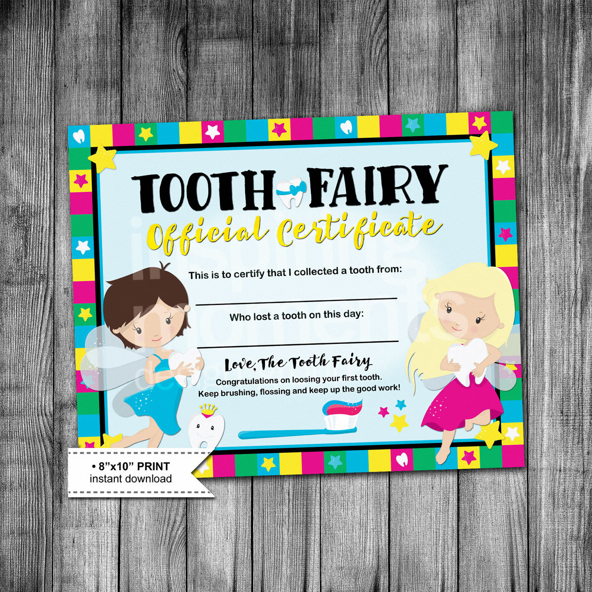 Tooth Fairy Certificate 8x10 Print First Tooth Boy - Etsy