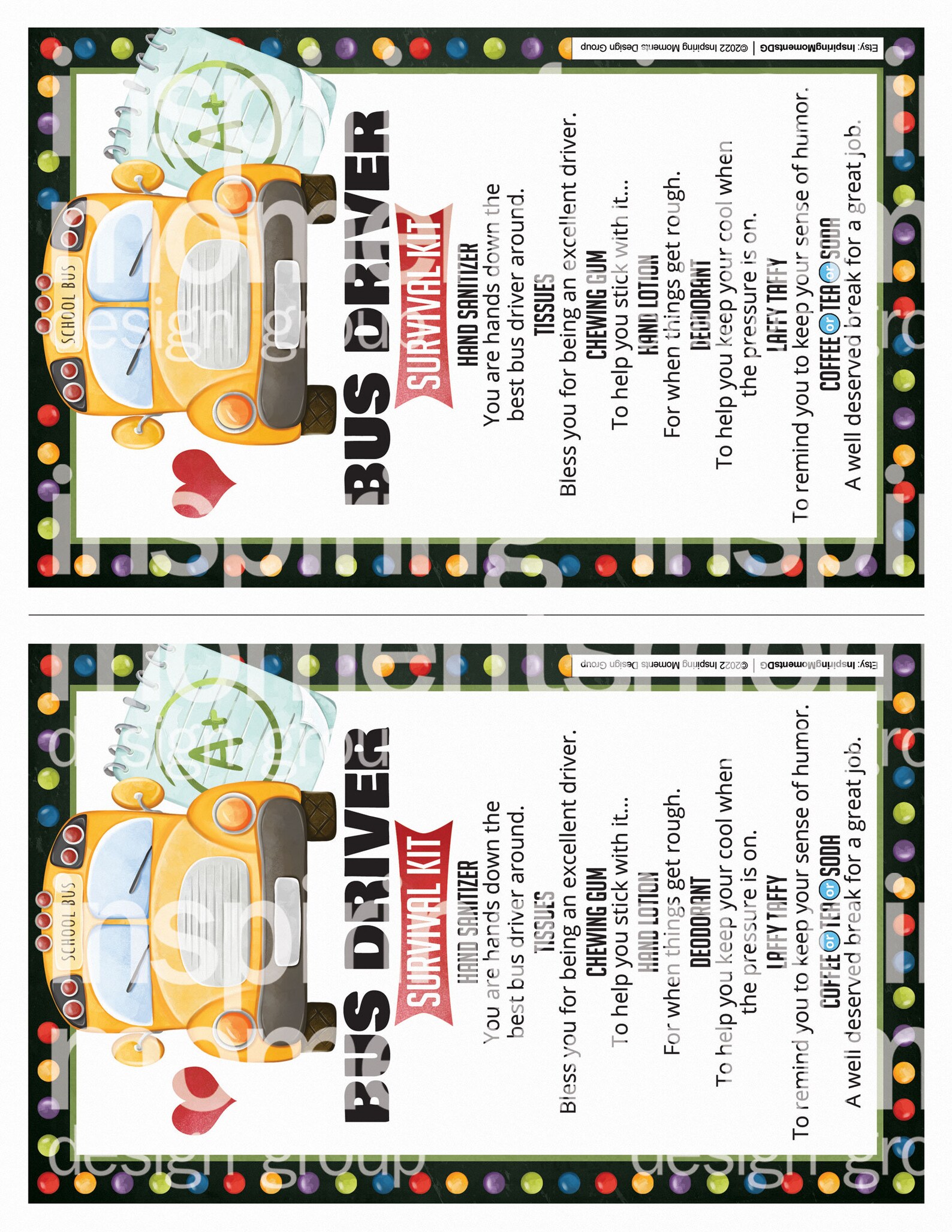 School Bus Driver Survival Kit Flyer Printable Appreciation - Etsy