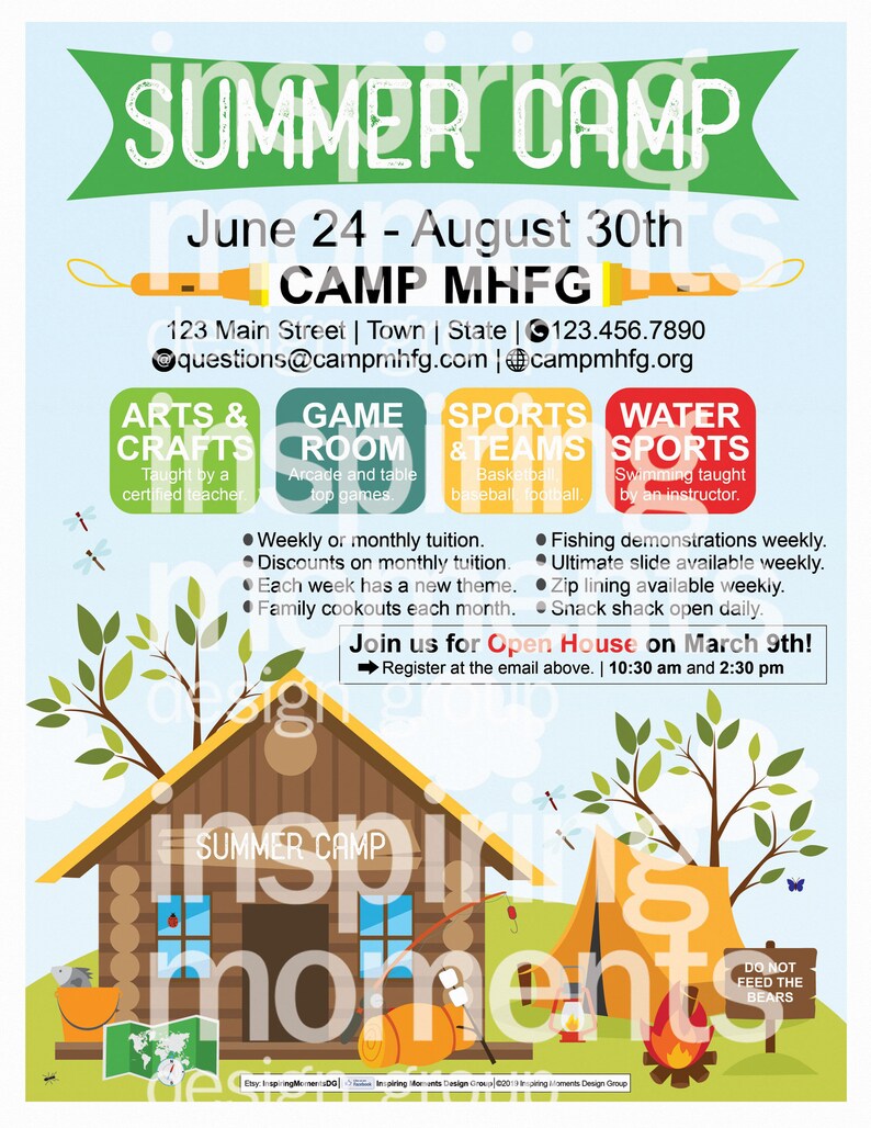 Summer Camp Flyer Printable Recreation Summer Activities | Etsy