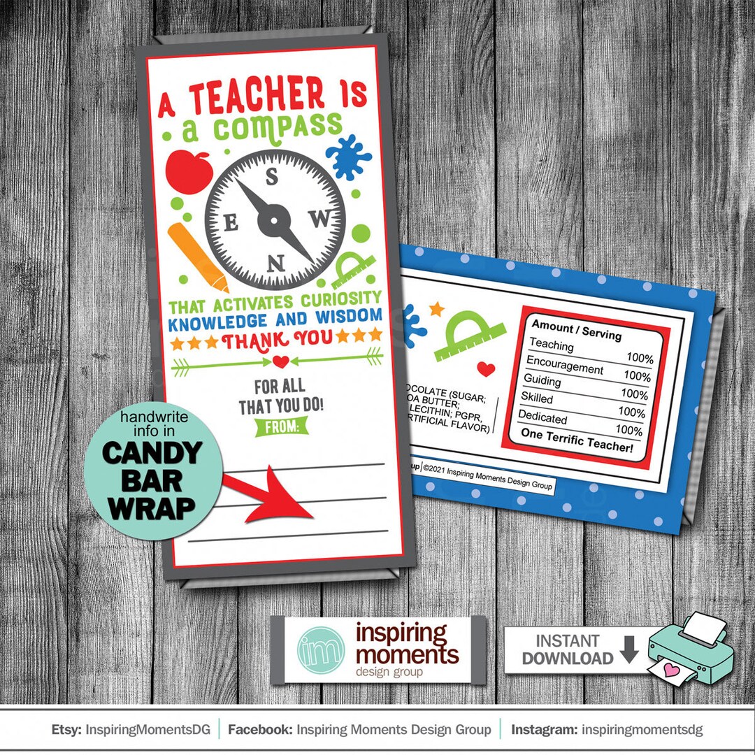 Gift for Teachers Appreciation Week Candy Bar Wrap, End of the School ...