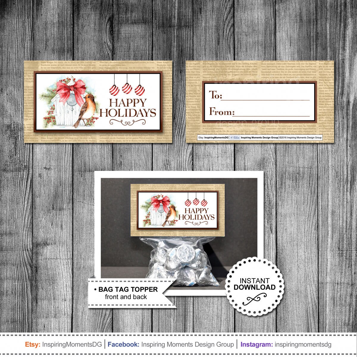 Winter Birds Bag Toppers Happy Holidays Christmas | Etsy