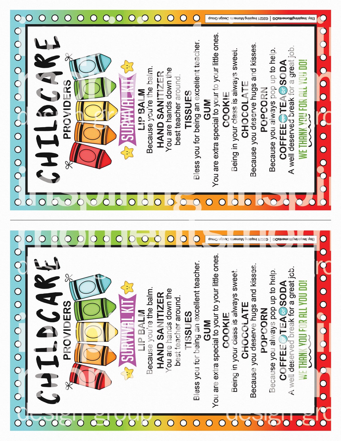 Childcare Survival Kit Flyer Printable Child Care Day Care - Etsy