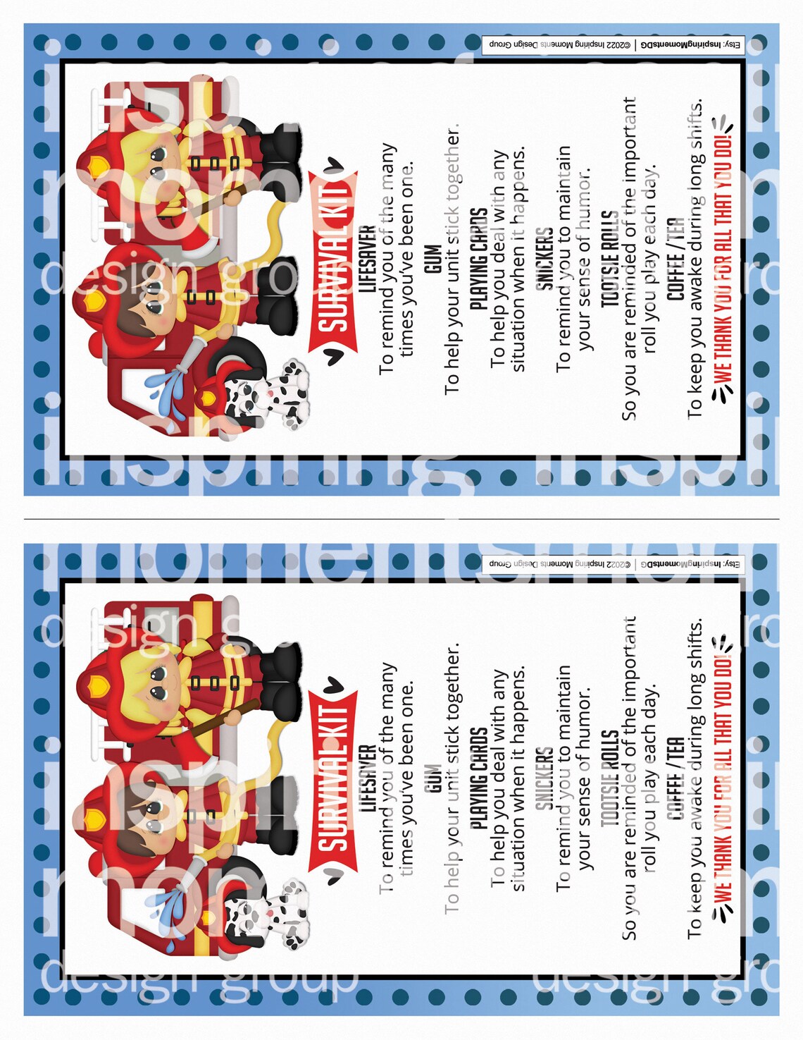 Firefighter Survival Kit Flyer Printable Firefighters | Etsy