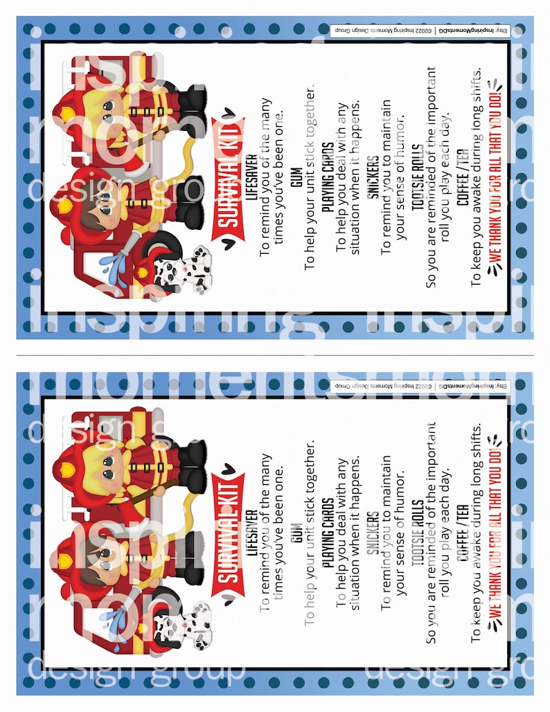 Firefighter Survival Kit Flyer Printable Firefighters | Etsy