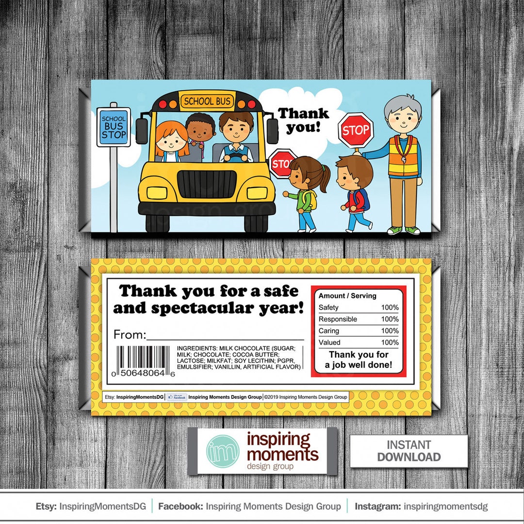 School Bus Thank You Candy Bar Wrap, End of the School Year, Bus Driver ...