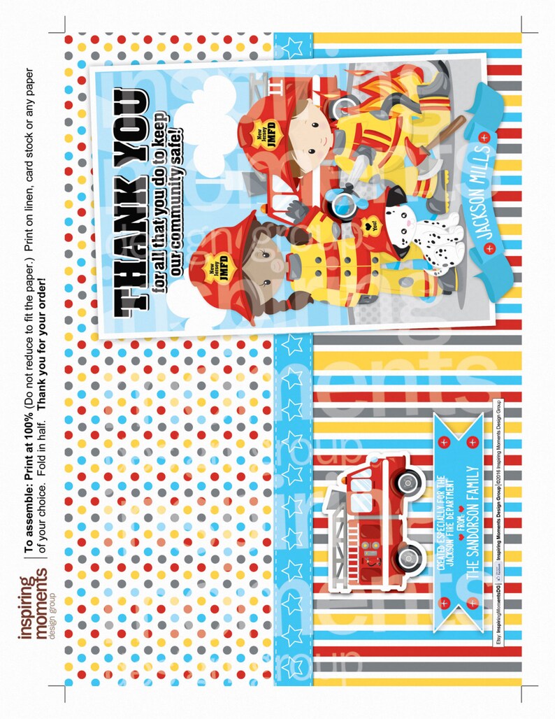 Firefighters Appreciation Thank You Card Thank You From Kids | Etsy