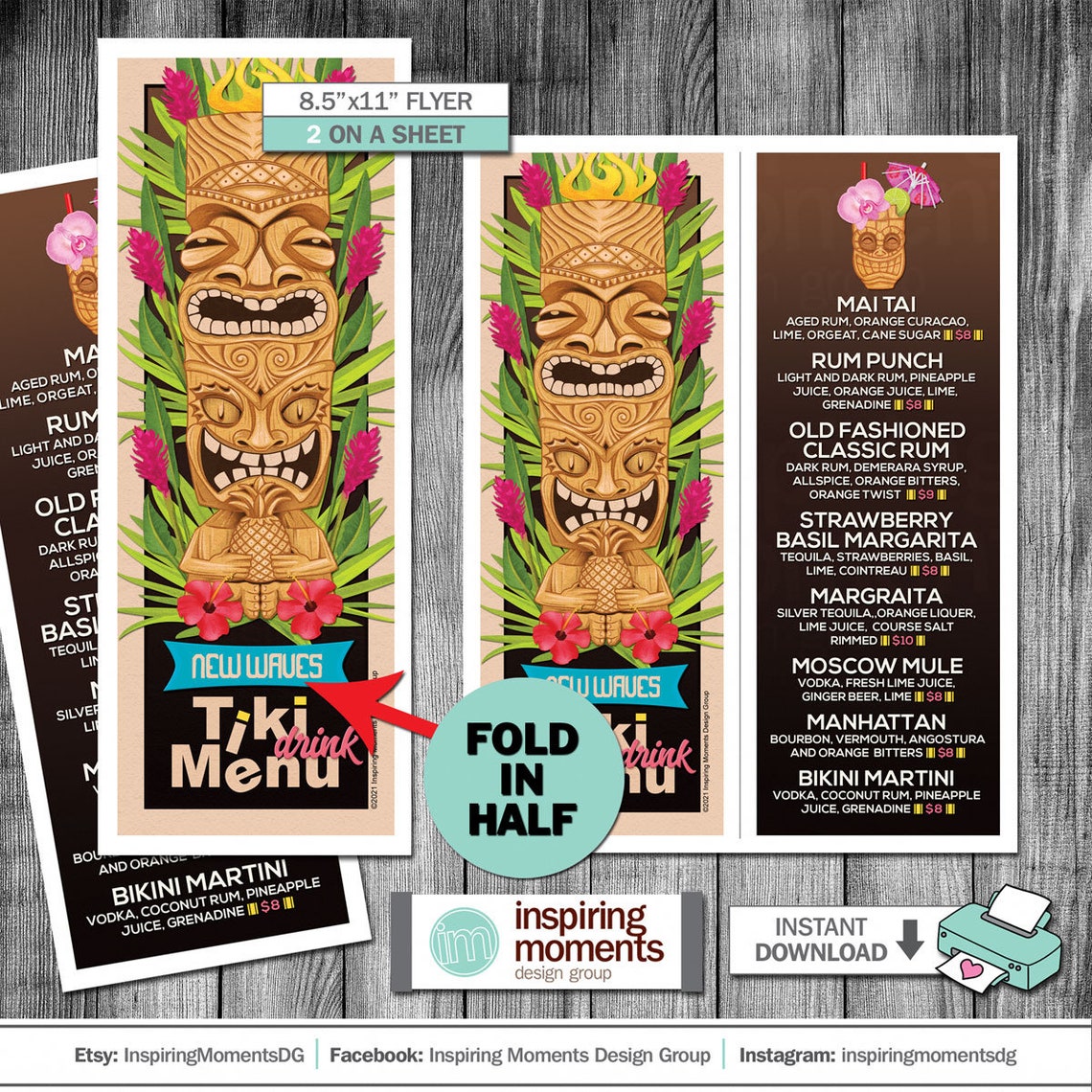 Custom Tiki Bar Drink Menu: Printable Cocktail Party Flyer (PDF) - Etsy