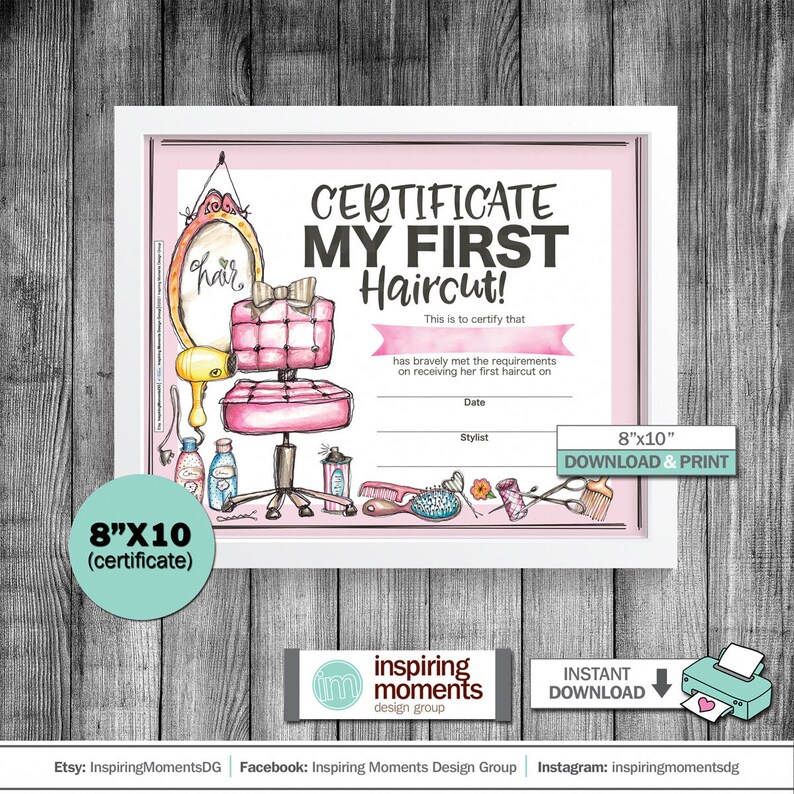 First Haircut Certificate Sign Print Girl Salon My First - Etsy