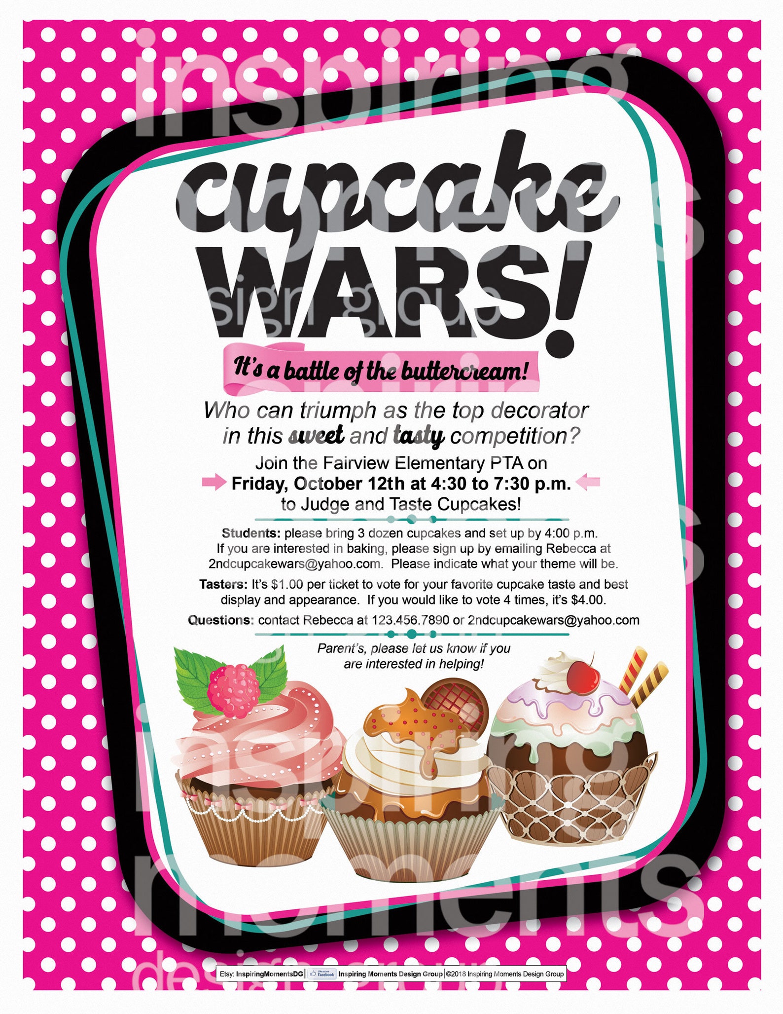 Cupcake Wars Flyer Printable, Bake Off, Cupcakes, Fundraise, PTA, PTN ...