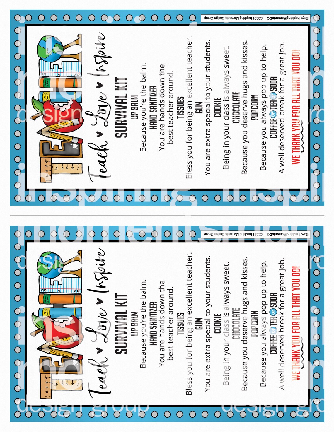 Teacher Survival Kit Flyer Printable: Appreciation Gift (digital ...