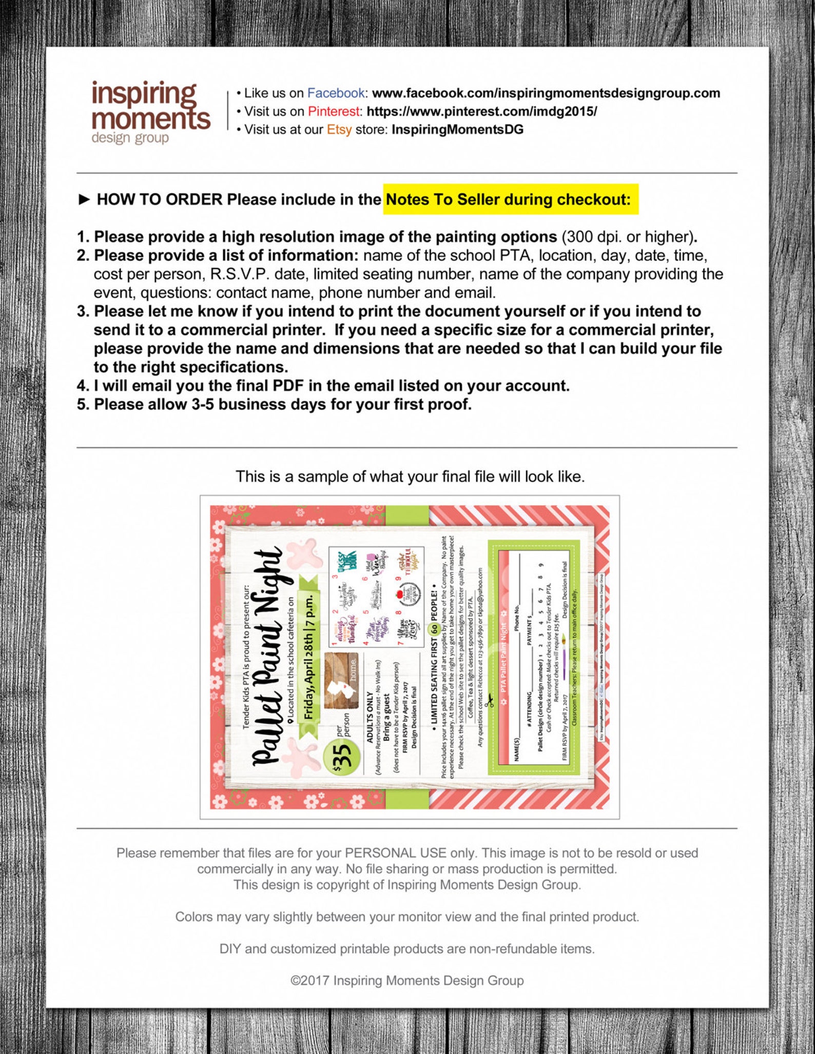 Event Flyer Printable PTA Fundraiser PTN Pallet Paint - Etsy