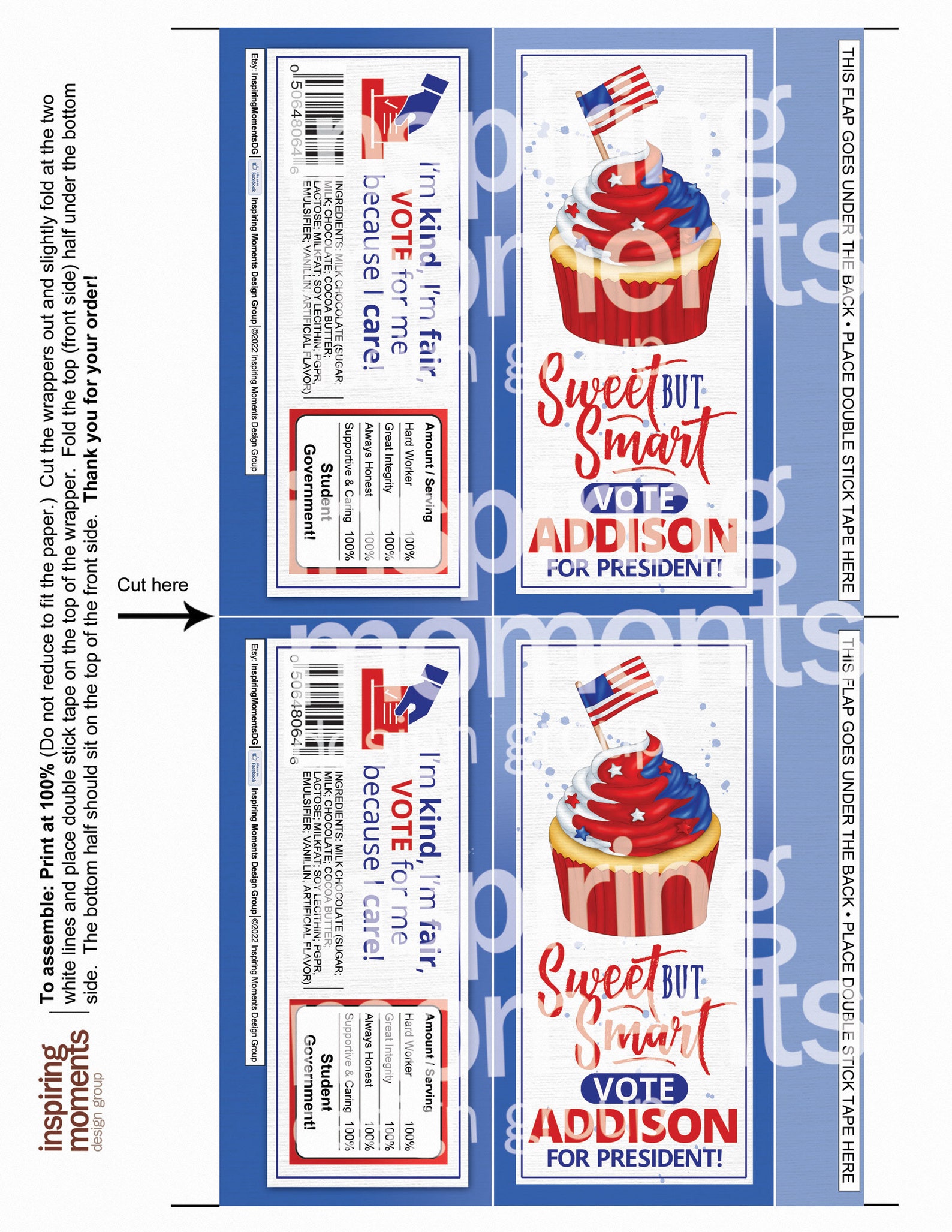 School Elections Candy Bar Wrappers, Sweet but Smart, Cupcake, Vote ...