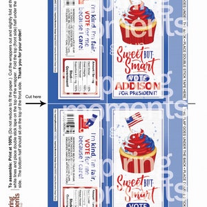 School Elections Candy Bar Wrappers, Sweet but Smart, Cupcake, Vote ...