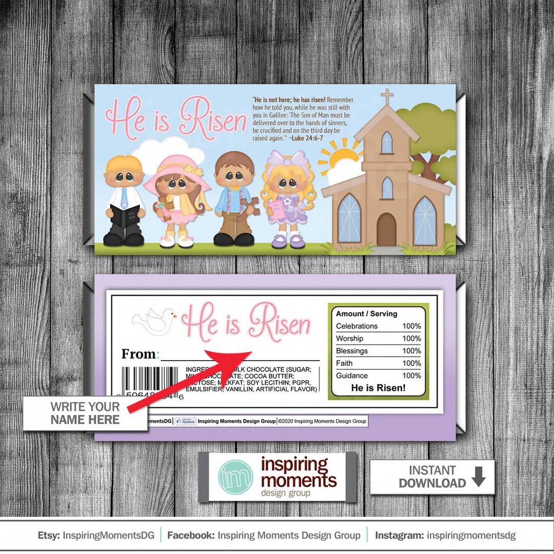 Religious Easter Candy Bar Wrap | He is Risen | Easter | Cross | Church ...