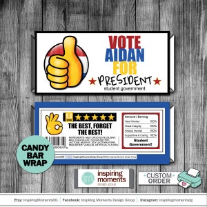 School Elections Candy Bar Wrappers, Thumbs up Vote, Election Student ...