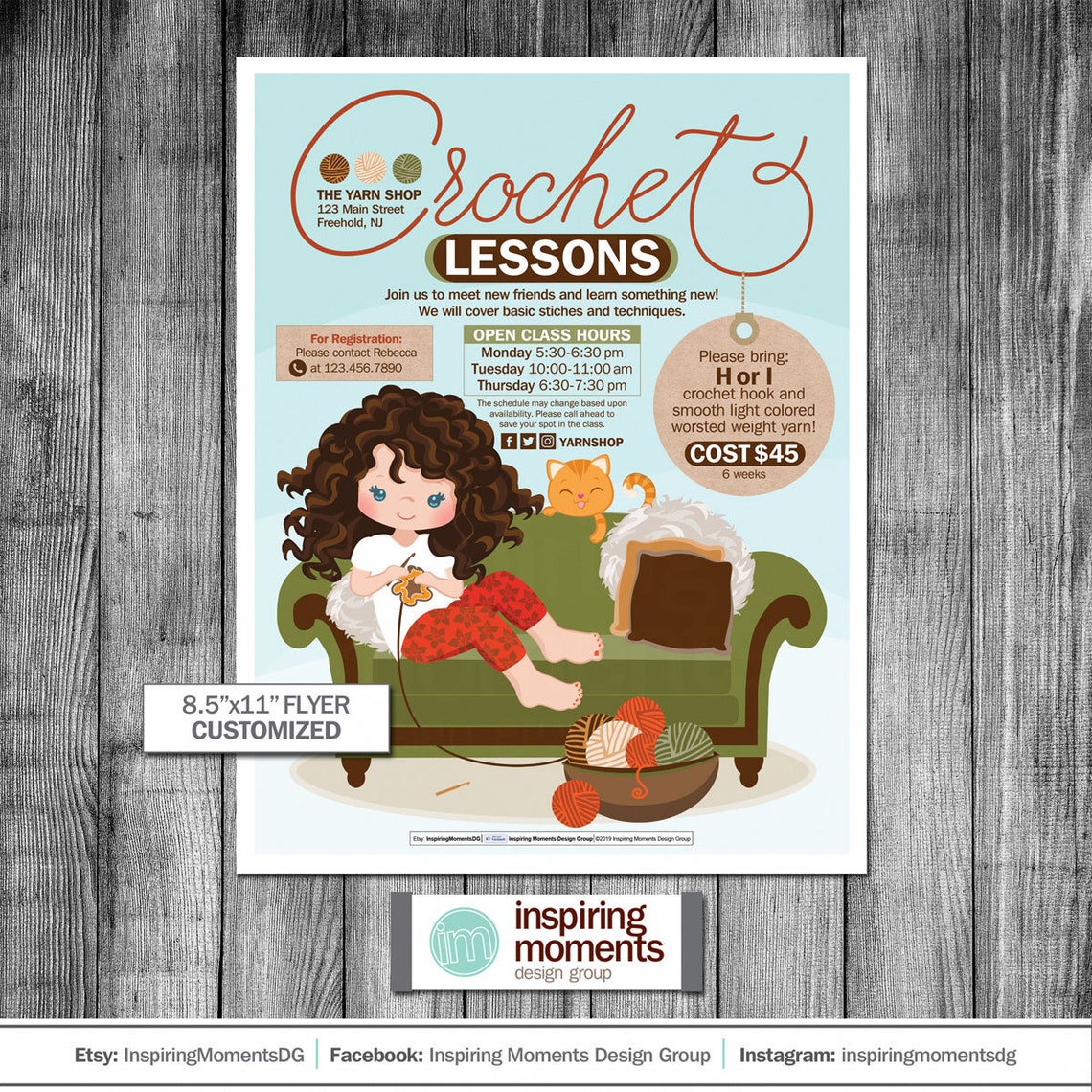 Crochet Lessons Event Flyer Printable Yarn Store Shop | Etsy