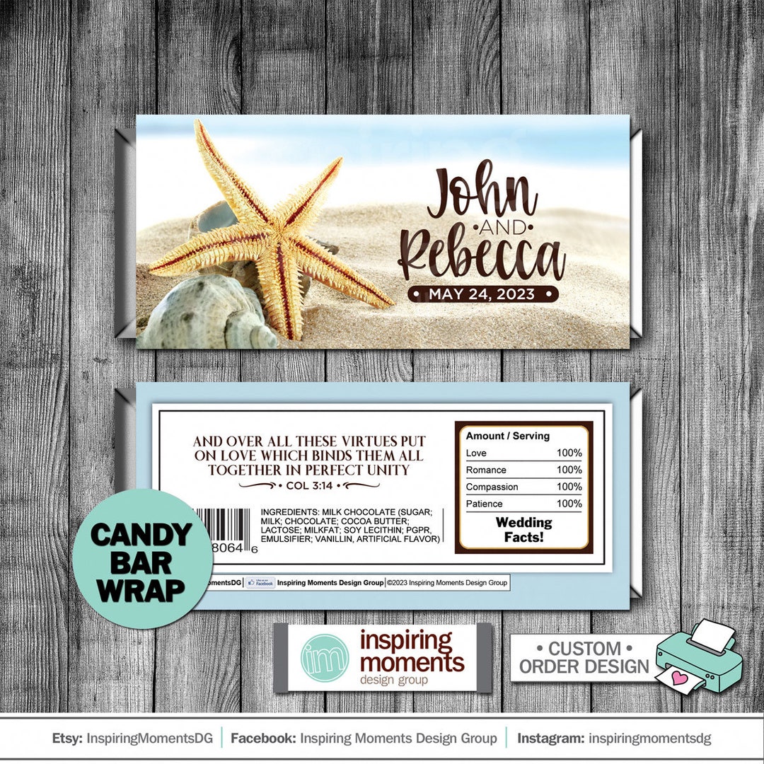 Beach Bridal Shower Candy Bar Wrappers: Customized Starfish Shell ...