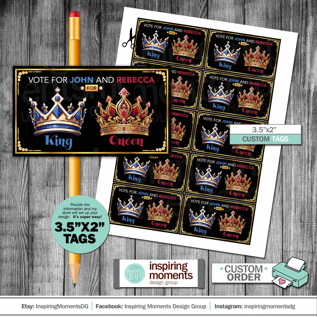 Homecoming King and Queen Vote Tags: 3.5x2 Crowns (printable PDF) - Etsy