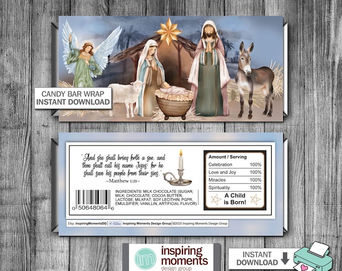 Christmas Nativity Candy Bar Wrappers, Printable Party Favors or ...