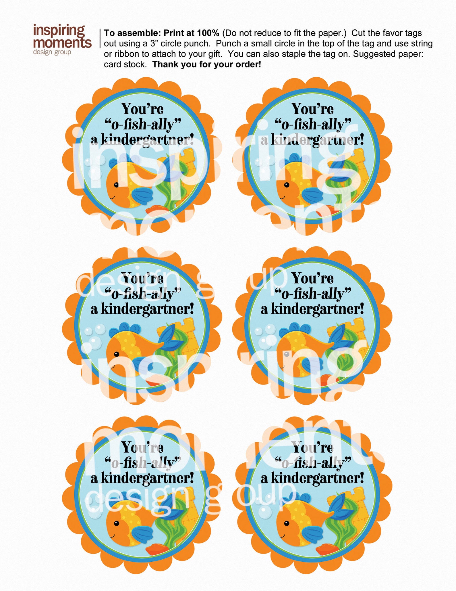 School Favor Tag You're O-fish-ally A Kindergartner - Etsy