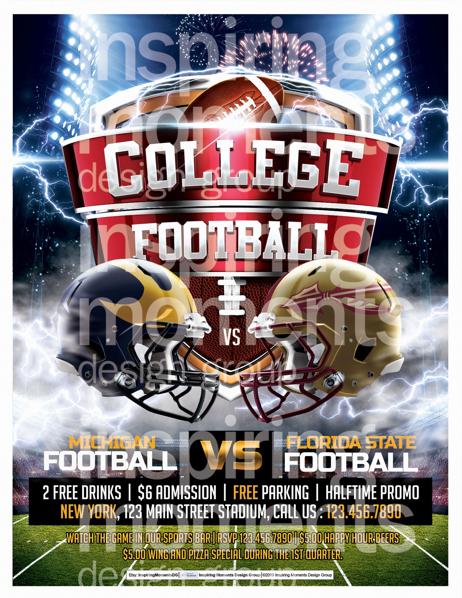 College Football Event Flyer Printable High School Sports | Etsy