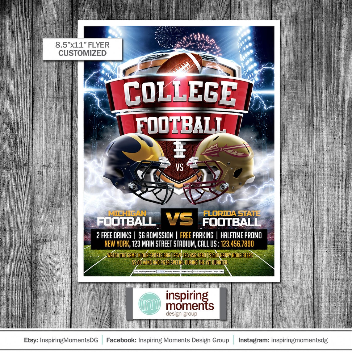 College Football Event Flyer Printable High School Sports | Etsy