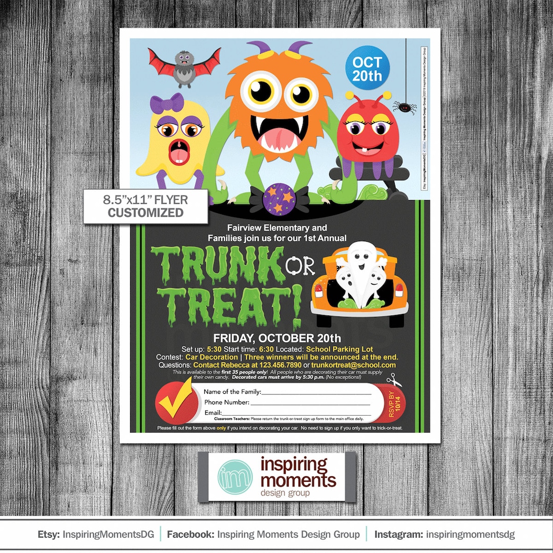 Trunk or Treat Event Flyer Printable, Halloween, PTA, PTN School Flyer ...