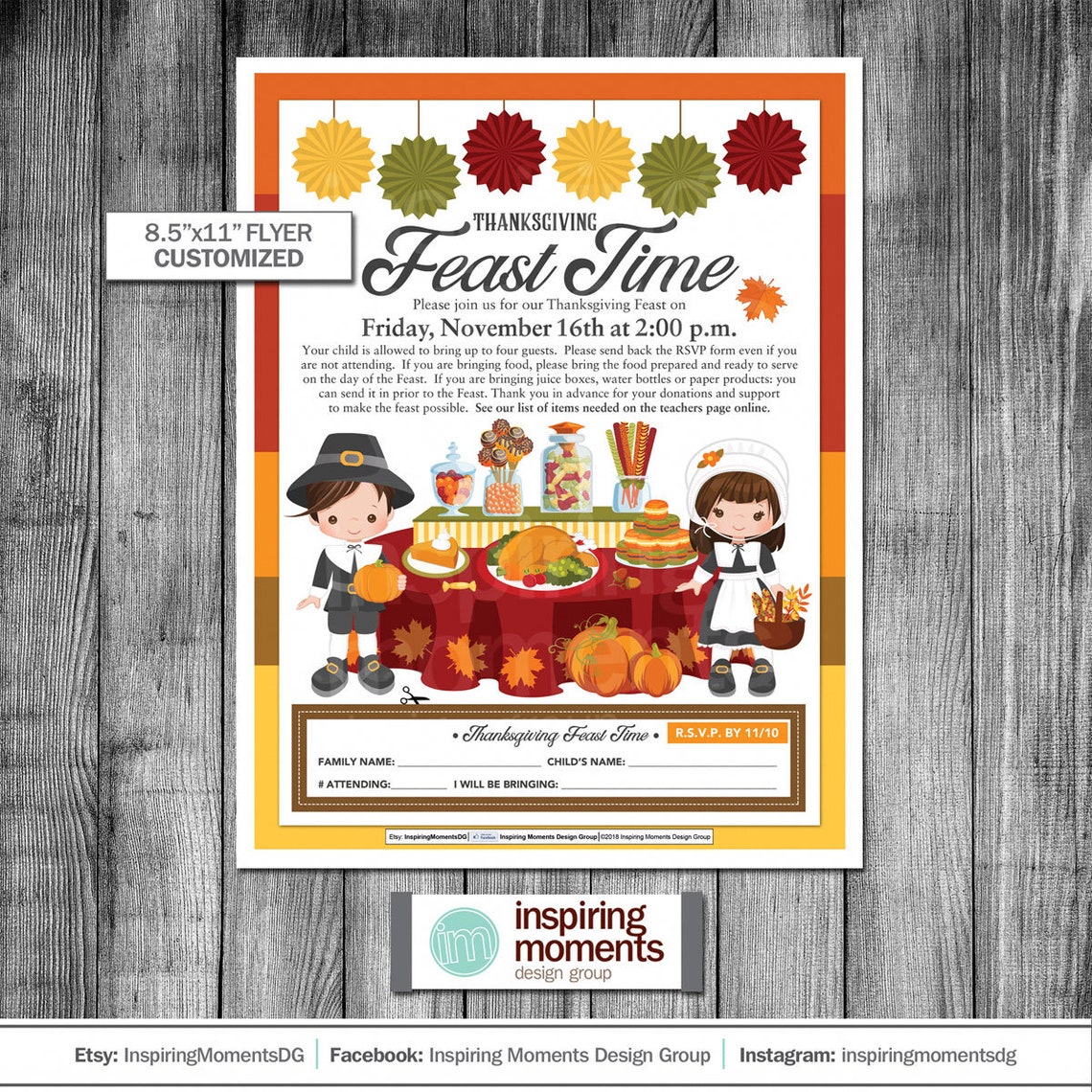 Thanksgiving Feast Flyer Printable Dinner Fundraiser PTA - Etsy
