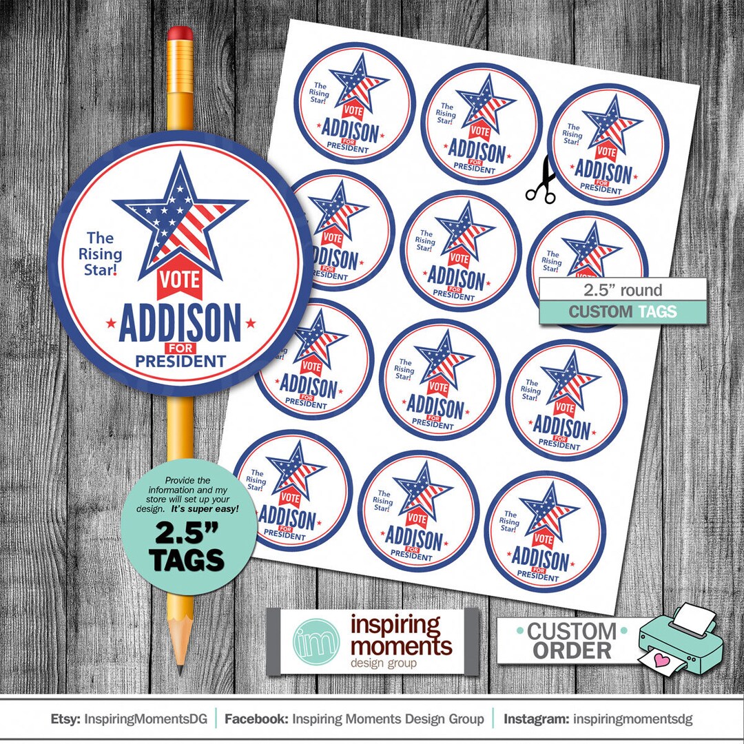 School Elections 2.5" Round Tags, Circle Tags, Vote, Election, Student ...