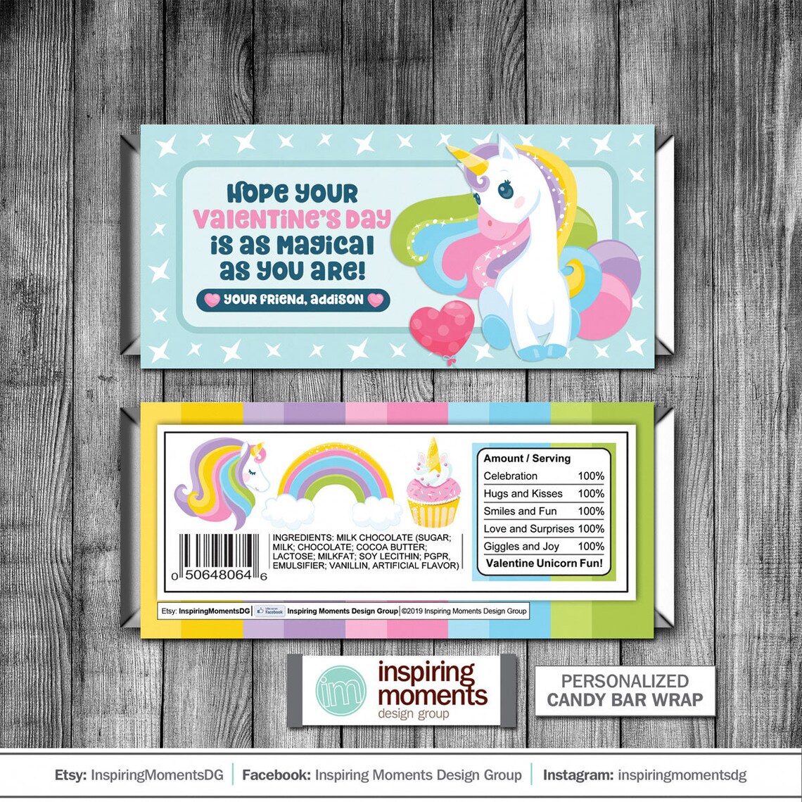 Unicorn Valentine Candy Bar Wrappers Magical Valentine Candy - Etsy