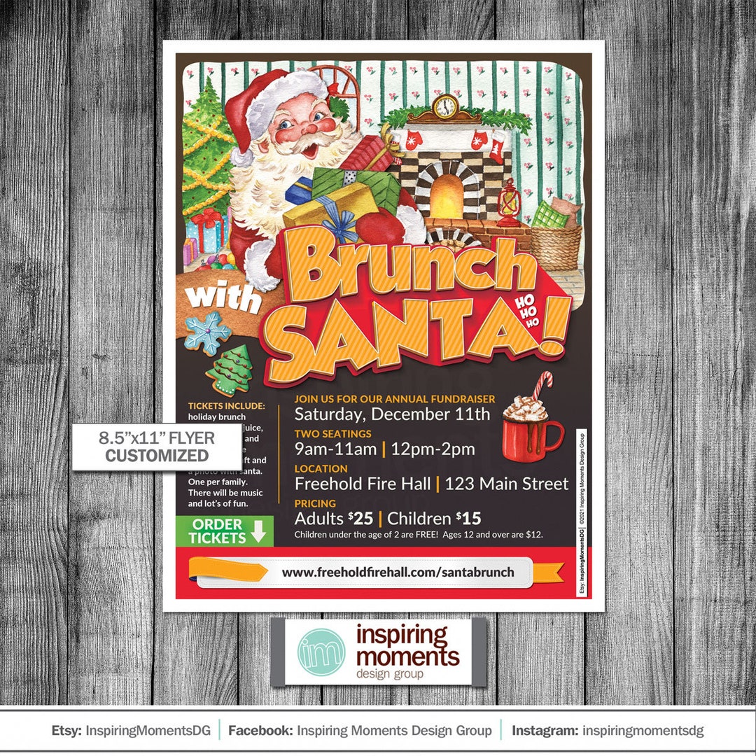 Brunch With Santa Event Flyer Printable, Breakfast Pancakes Fundraiser ...