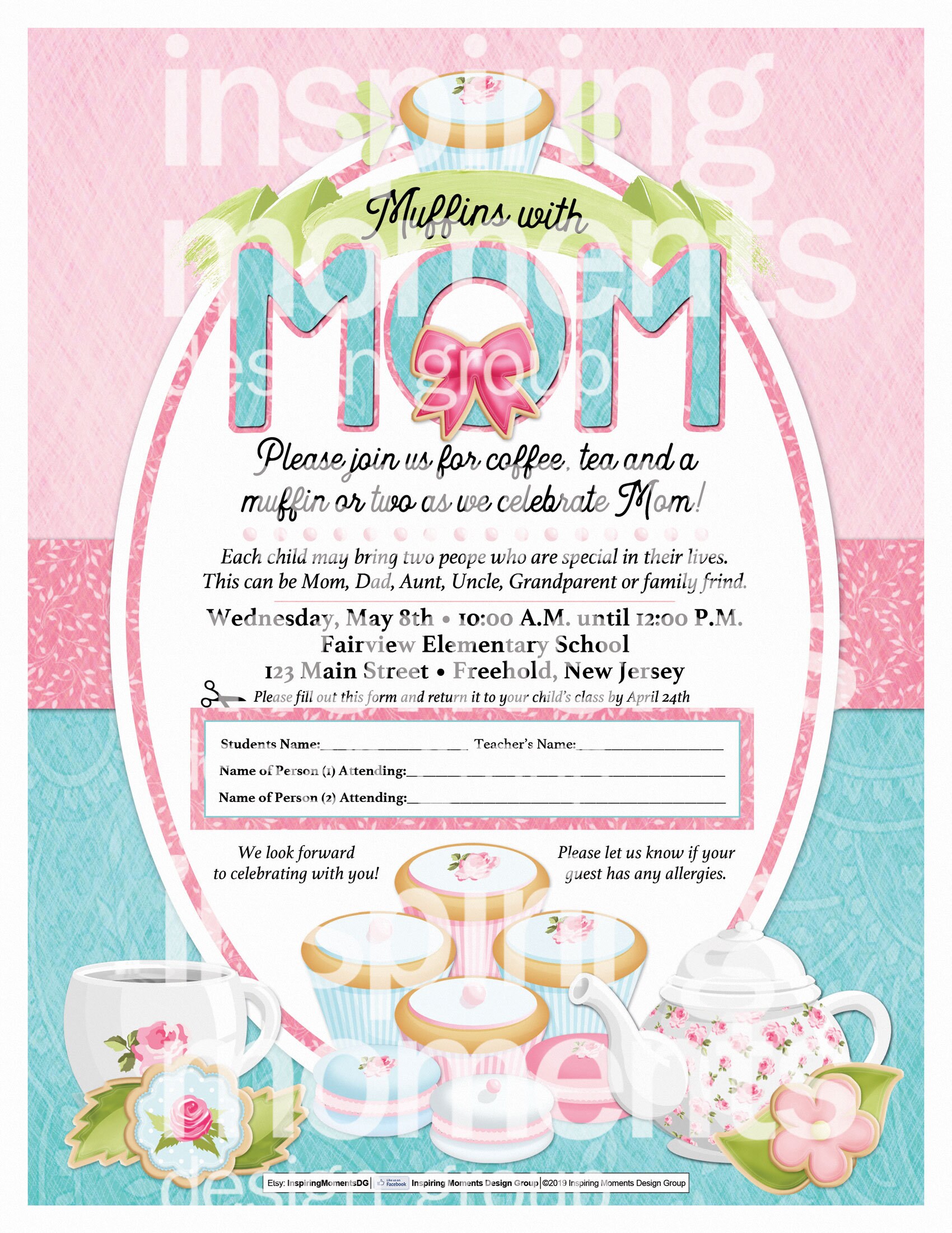 Muffins With Mom Event Flyer Printable Mothers Day Tea | Etsy