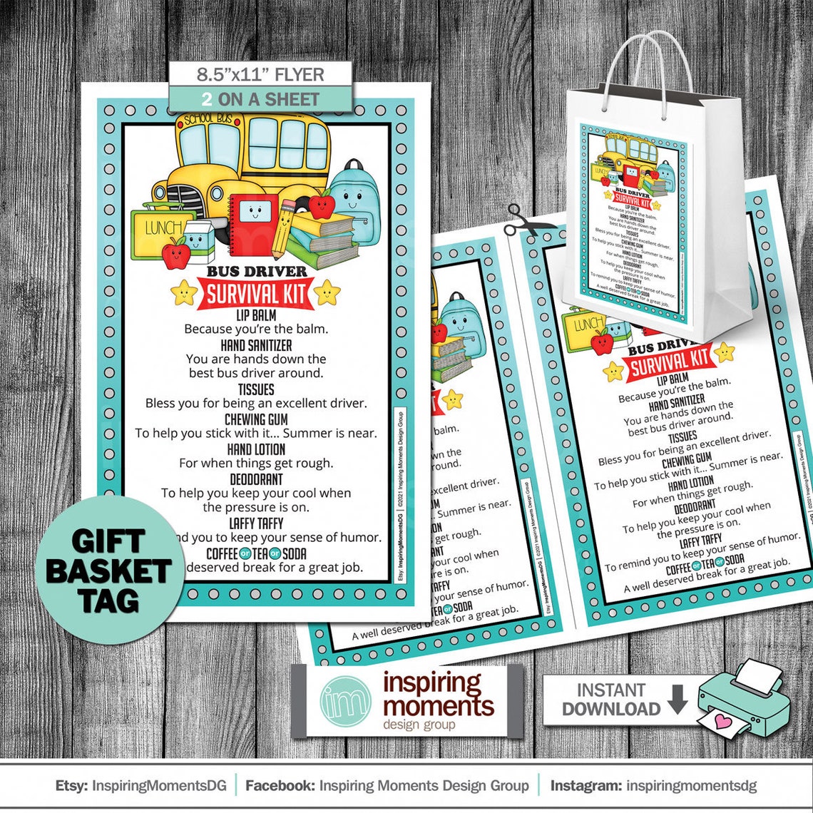 School Bus Driver Survival Kit Flyer Printable Appreciation - Etsy