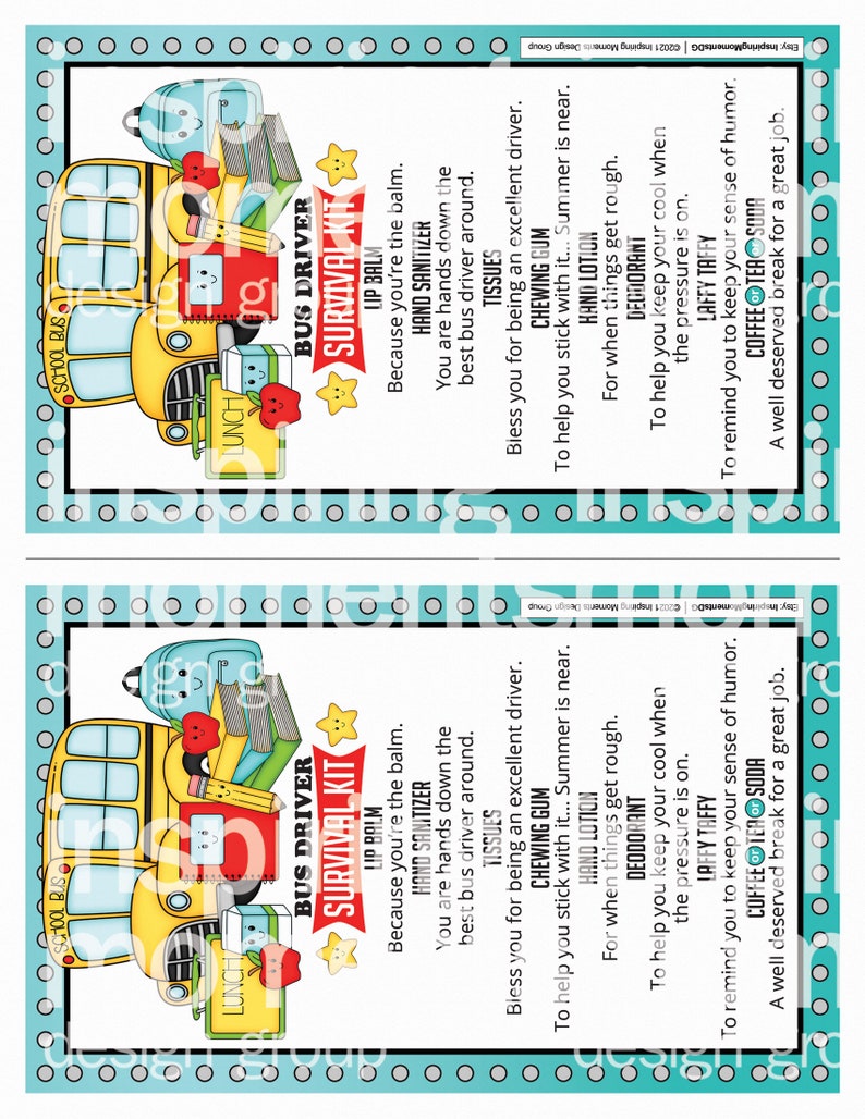School Bus Driver Survival Kit Flyer Printable Appreciation - Etsy