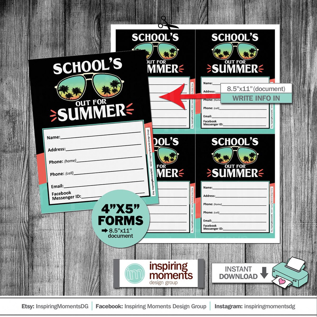 Schools Out for the Summer Friends Contact Info Form, Student Info ...