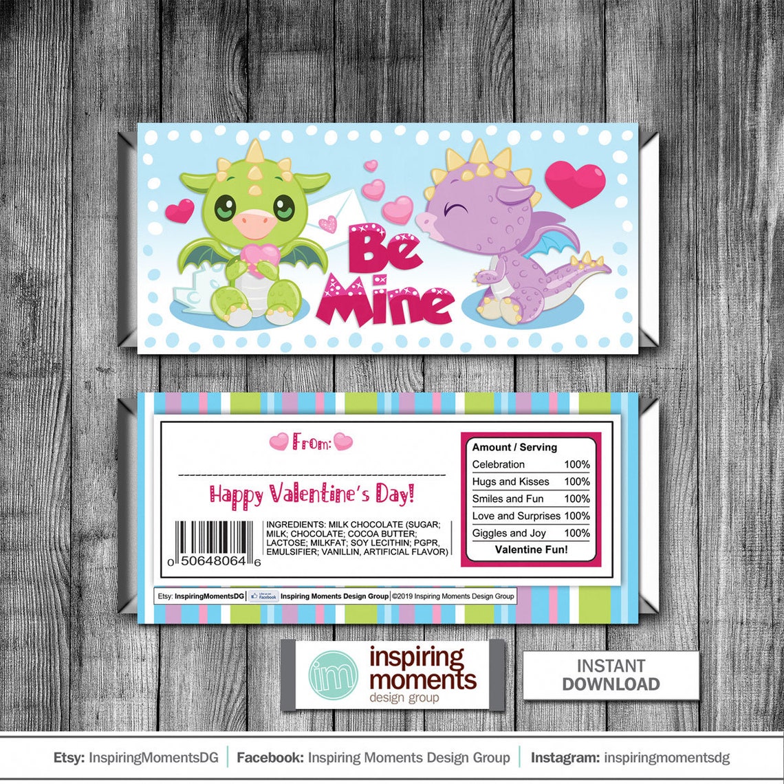 Valentine Dragon Candy Bar Wrappers Dragons Candy Bar Wrap - Etsy