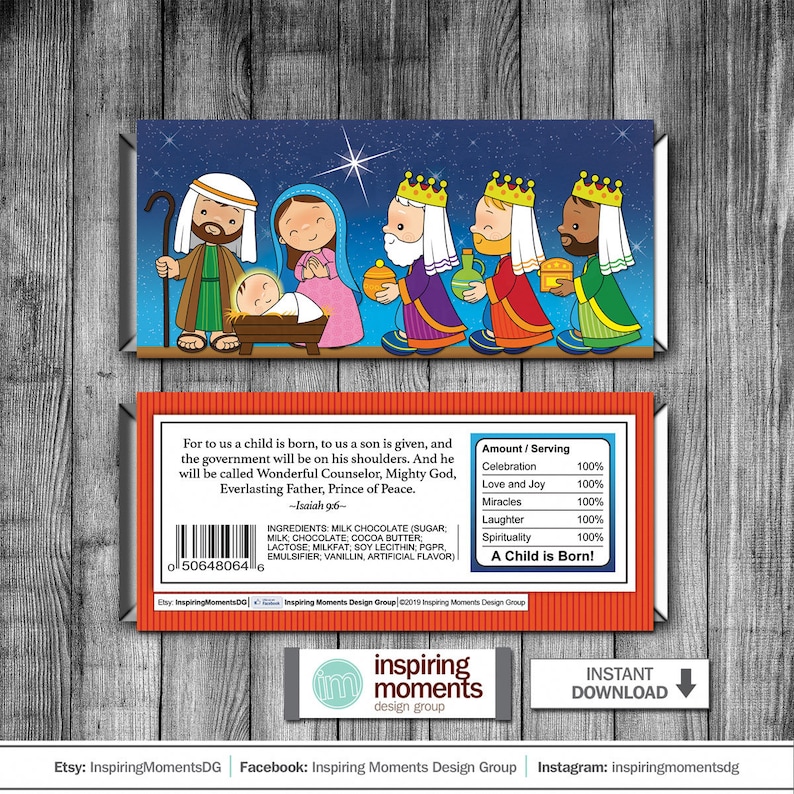 Nativity Candy Bar Wrap, Christmas, Happy Holidays, Manger, Religious ...