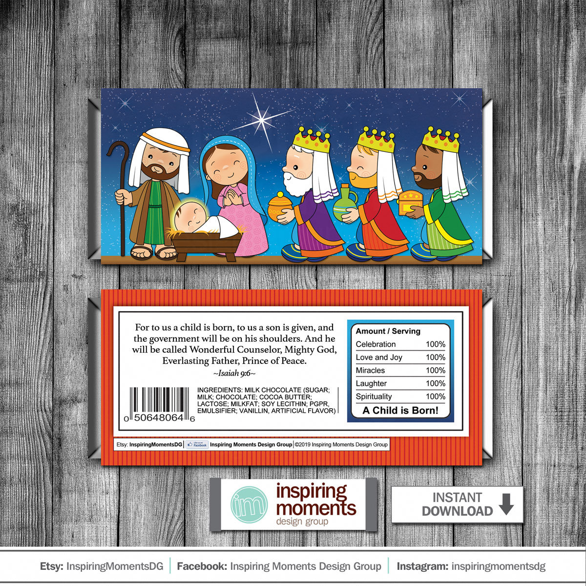 Nativity Candy Bar Wrap, Christmas, Happy Holidays, Manger, Religious ...