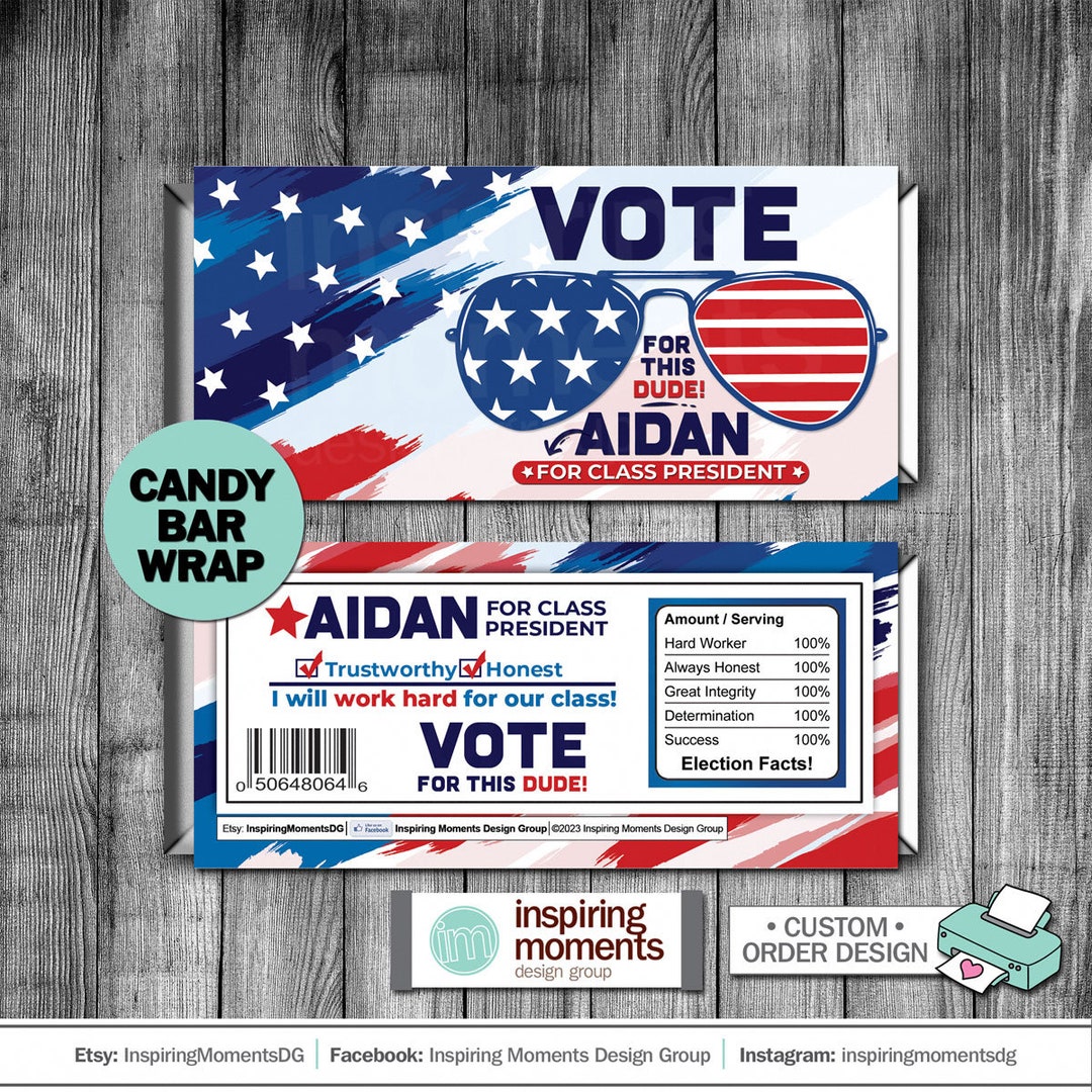 School Election Candy Bar Wrappers: Personalized Hershey Bar (printable ...