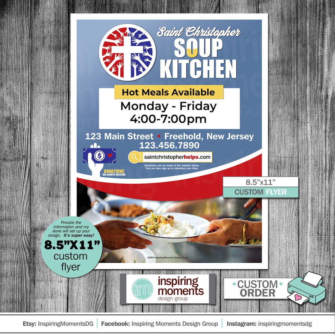 Custom Soup Kitchen Event Flyer: Church Outreach, Food Donation (8.5x11 ...