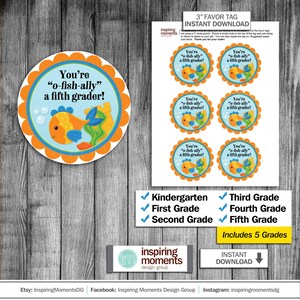 School Favor Tag, You're O-fish-ally A Kindergartner, First Grader ...