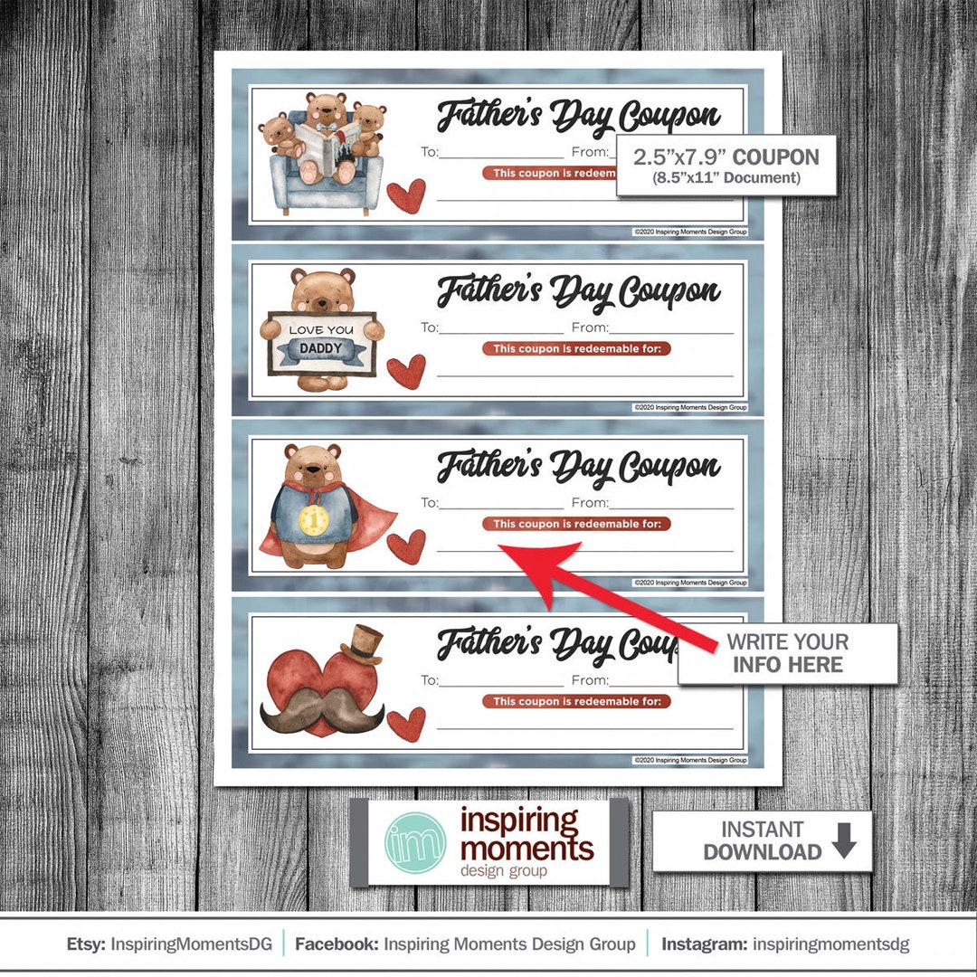 Fathers Day Coupon Book Flyer Printable, Coupons Father's Day, Daddy ...