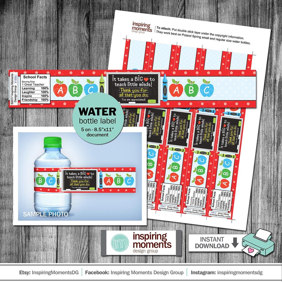 Teacher Appreciation Water Bottle Labels: Printable School Party Decor ...