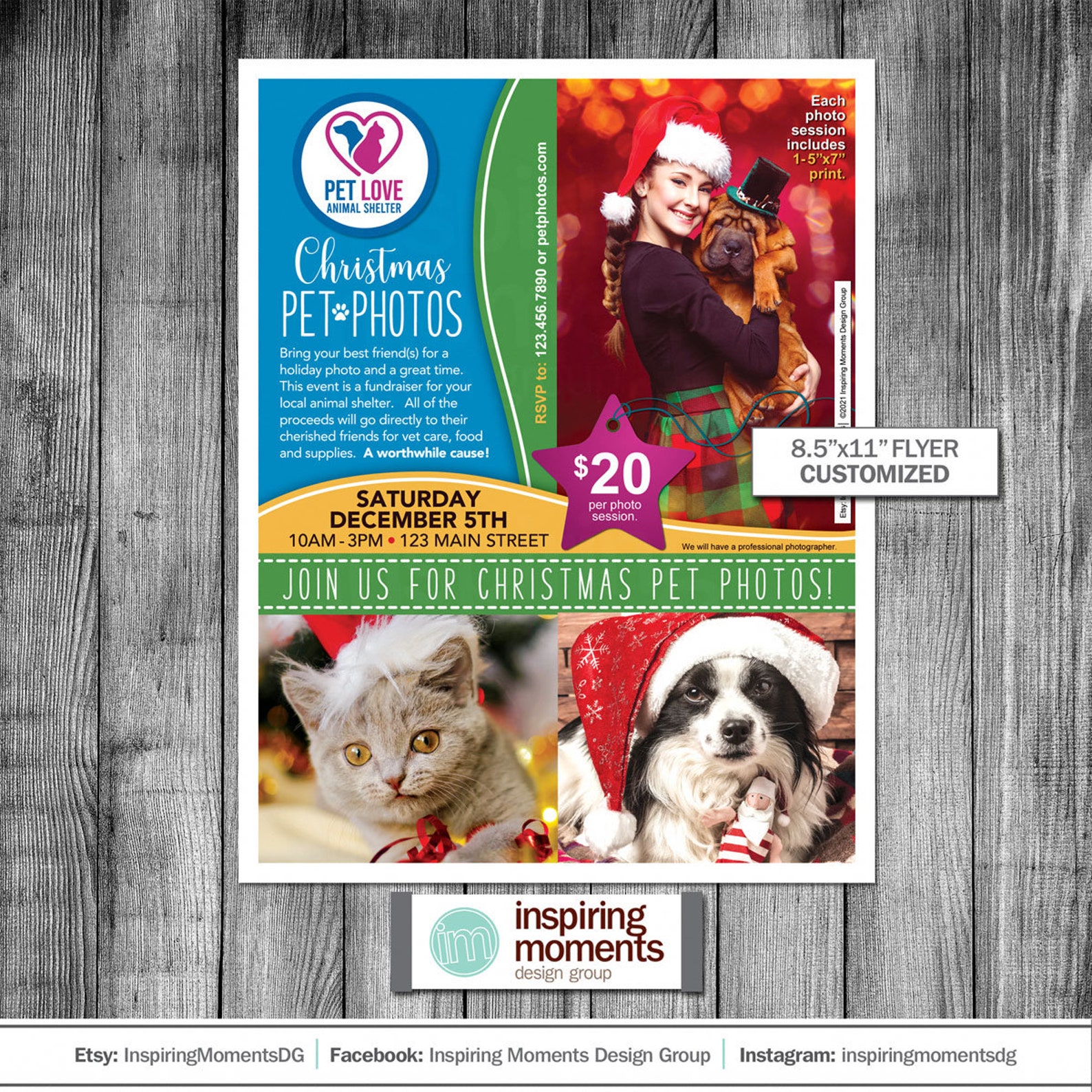 Pet Photos Event Flyer: Holiday Fundraiser, Groomer, Shelter (digital ...