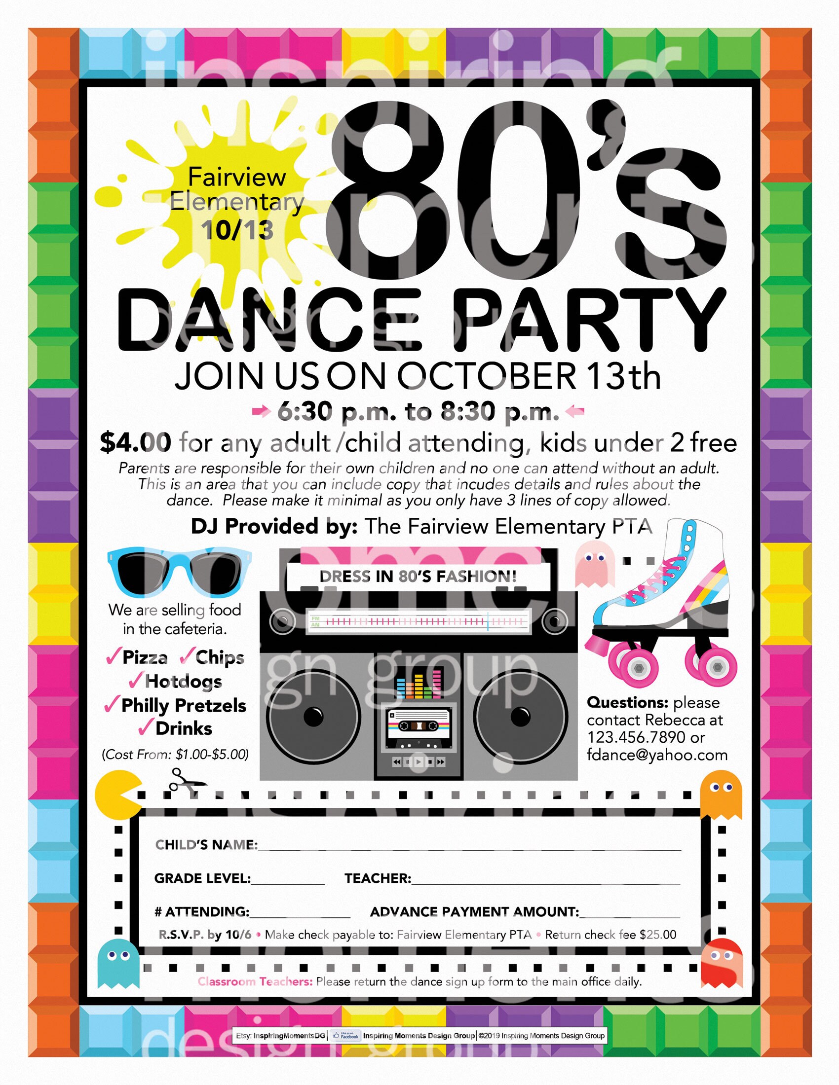 Dance Party Event Flyer Printable 80s Theme 90s PTA | Etsy