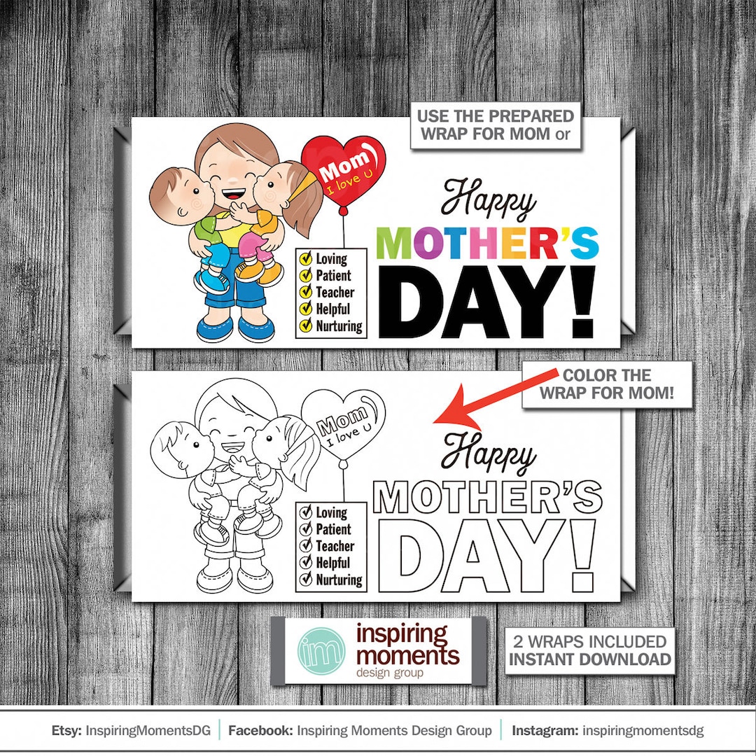 Mother's Day Candy Bar Wrap, Coloring Page, Sheet Mothers Day DIY, Mom ...