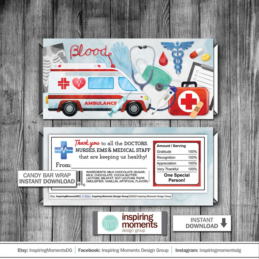 Medical Thank You Candy Bar Wrap, Nurse, Doctor, Hospital, Ambulance ...