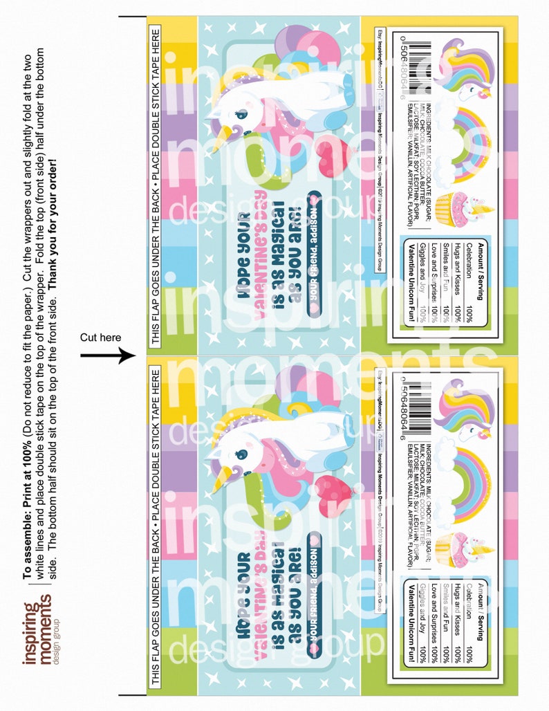 Unicorn Valentine Candy Bar Wrappers Magical Valentine Candy - Etsy
